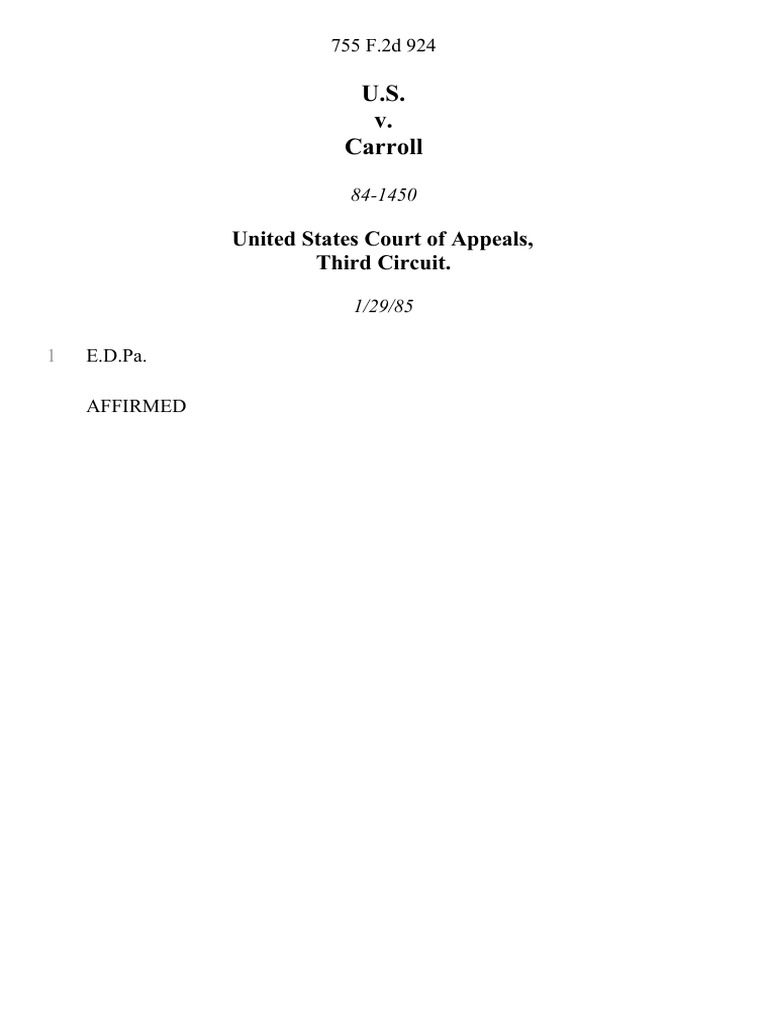United States v. Carroll, 755 F.2d 924, 3rd Cir. (1985) | PDF