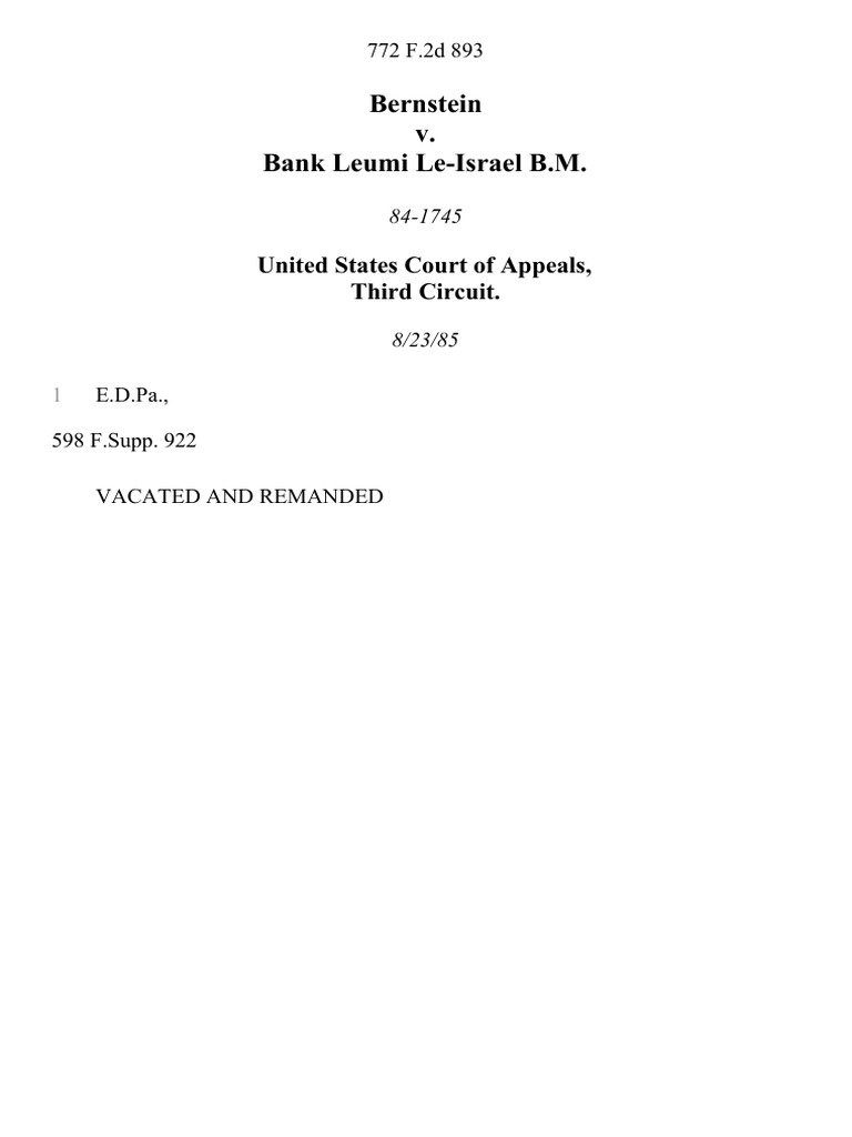 Bernstein v. Bank Leumi Le-Israel B.M, 772 F.2d 893, 3rd Cir. (1985) | PDF