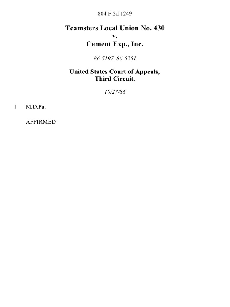 Teamsters Local Union No. 430 v. Cement Exp., Inc, 804 F.2d 1249, 3rd ...