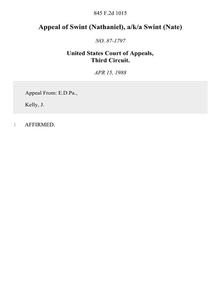 Appeal of Swint (Nathaniel), A/K/A Swint (Nate), 845 F.2d 1015, 3rd Cir ...