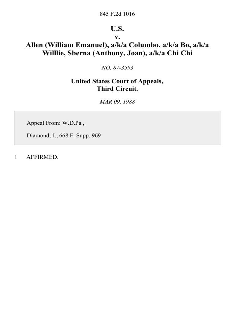 U.S. v. Allen (William Emanuel), A/k/a Columbo, A/k/a Bo, A/k/a Willlie ...
