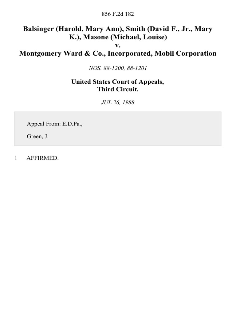 Balsinger (Harold, Mary Ann), Smith (David F., JR., Mary K.), Masone ...