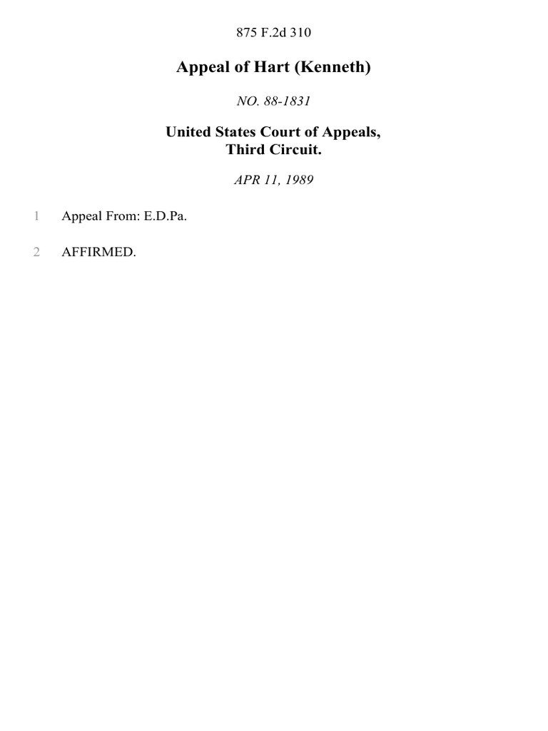 Appeal of Hart (Kenneth), 875 F.2d 310, 3rd Cir. (1989) | PDF