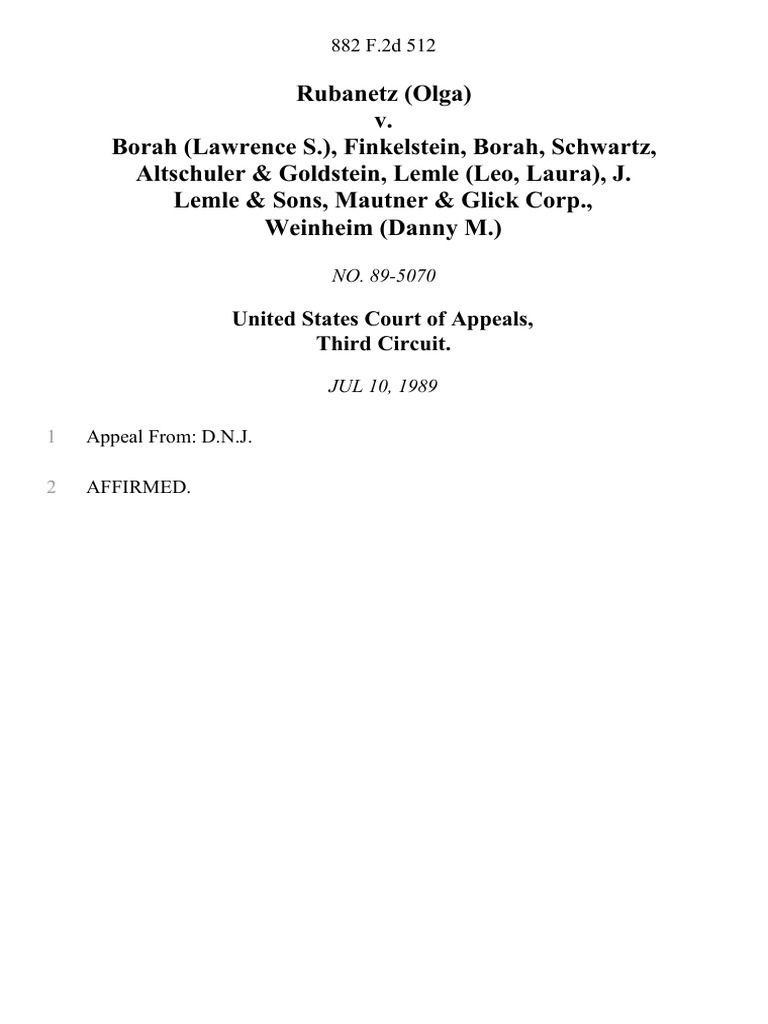 Rubanetz (Olga) v. Borah (Lawrence S.), Finkelstein, Borah, Schwartz ...