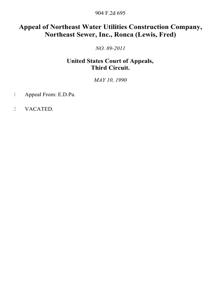 Appeal of Northeast Water Utilities Construction Company, Northeast ...