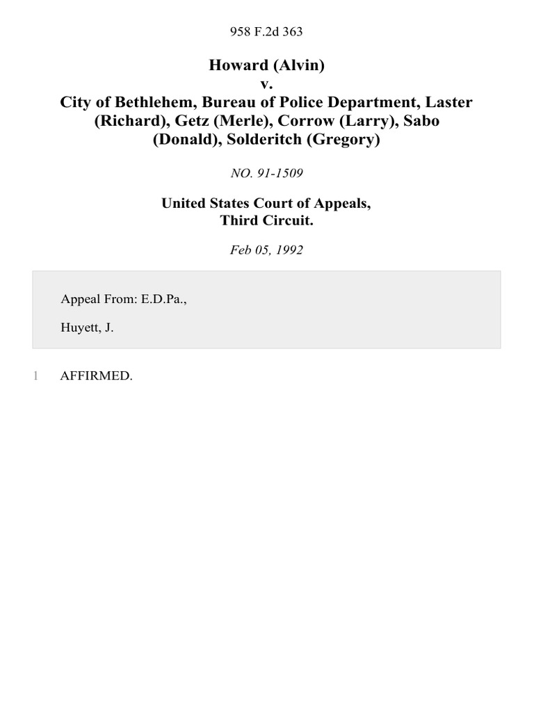 Howard (Alvin) v. City of Bethlehem, Bureau of Police Department ...