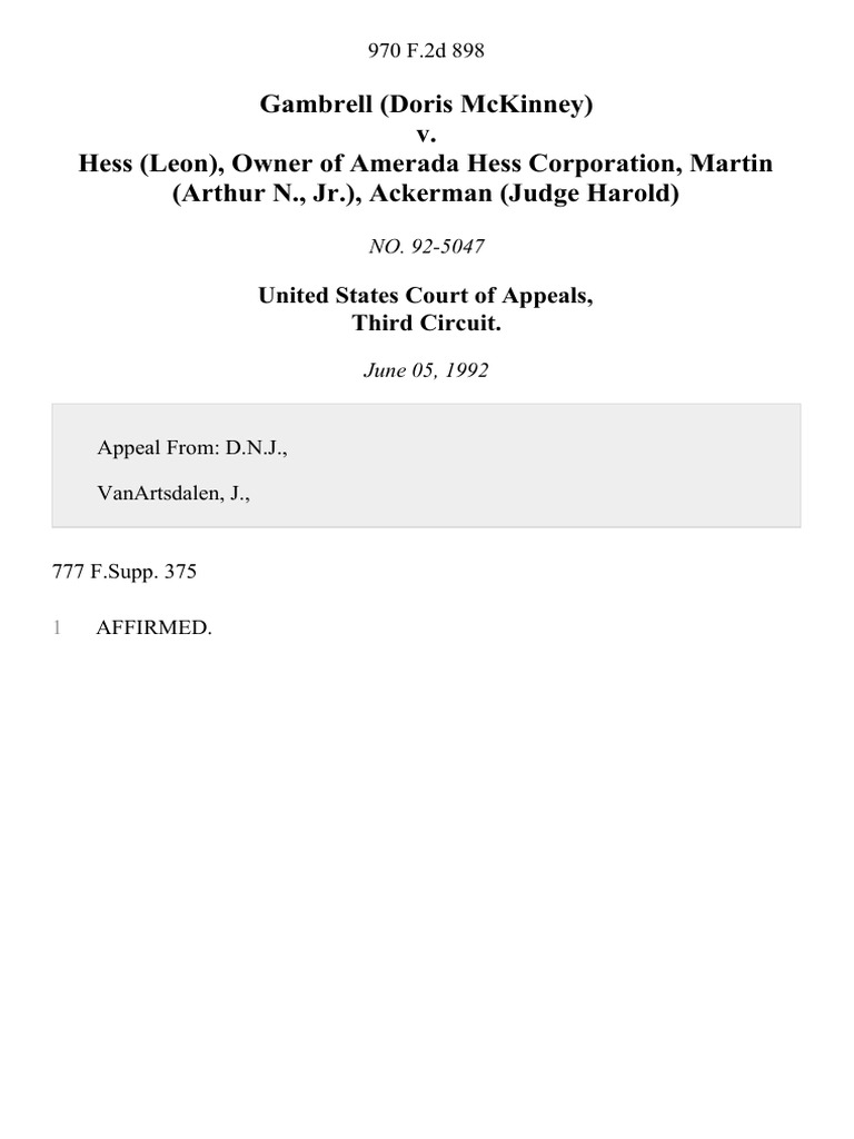Gambrell (Doris Mckinney) V. Hess (Leon), Owner of Amerada Hess ...
