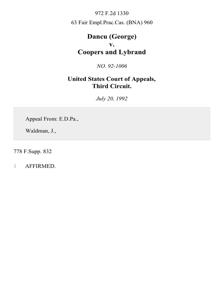 Dancu (George) v. Coopers and Lybrand, 972 F.2d 1330, 3rd Cir. (1992) | PDF