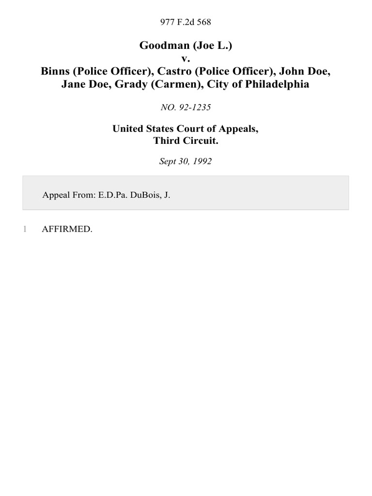 Goodman (Joe L.) v. Binns (Police Officer), Castro (Police Officer ...