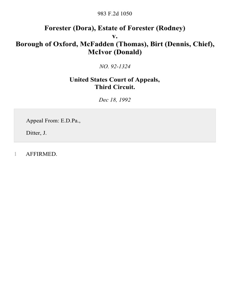 Forester (Dora), Estate of Forester (Rodney) V. Borough of Oxford ...