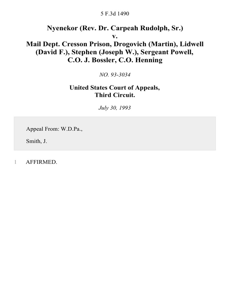 Nyenekor (Rev. Dr. Carpeah Rudolph, Sr.) v. Mail Dept. Cresson Prison ...
