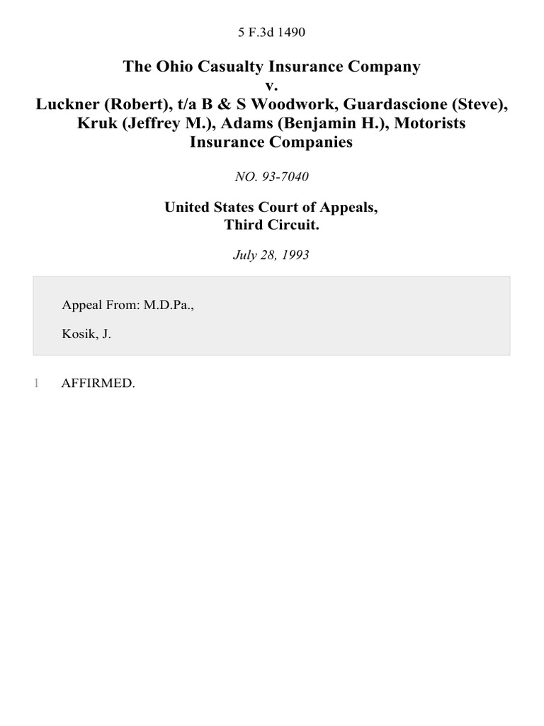 The Ohio Casualty Insurance Company v. Luckner (Robert), T/a B & S ...
