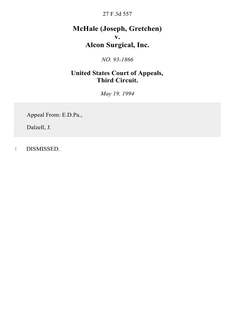 McHale v. Alcon Surgical, Inc. Appeal Dismissed | PDF