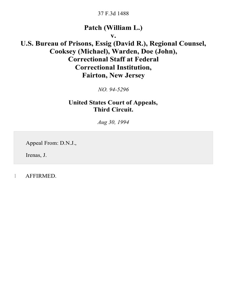 Patch (William L.) v. U.S. Bureau of Prisons, Essig (David R ...