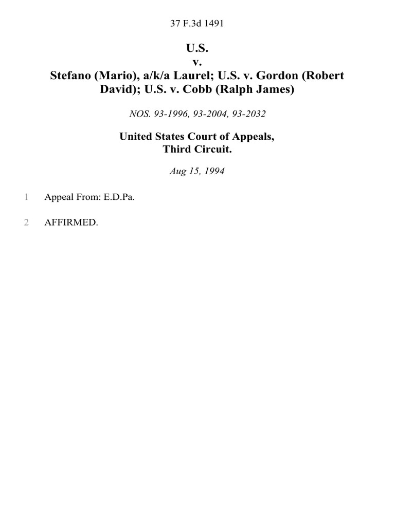 United States v. Stefano (Mario), A/K/A Laurel U.S. v. Gordon (Robert ...