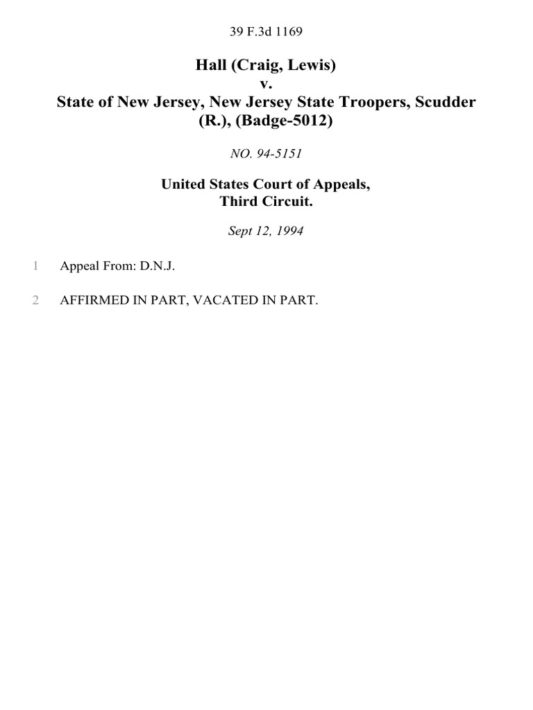 Hall (Craig, Lewis) v. State of New Jersey, New Jersey State Troopers ...