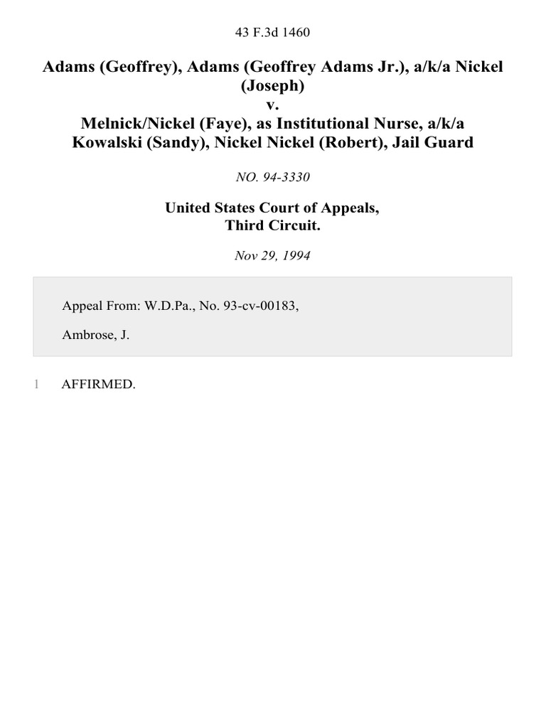 Adams (Geoffrey), Adams (Geoffrey Adams Jr.), A/K/A Nickel (Joseph) v ...