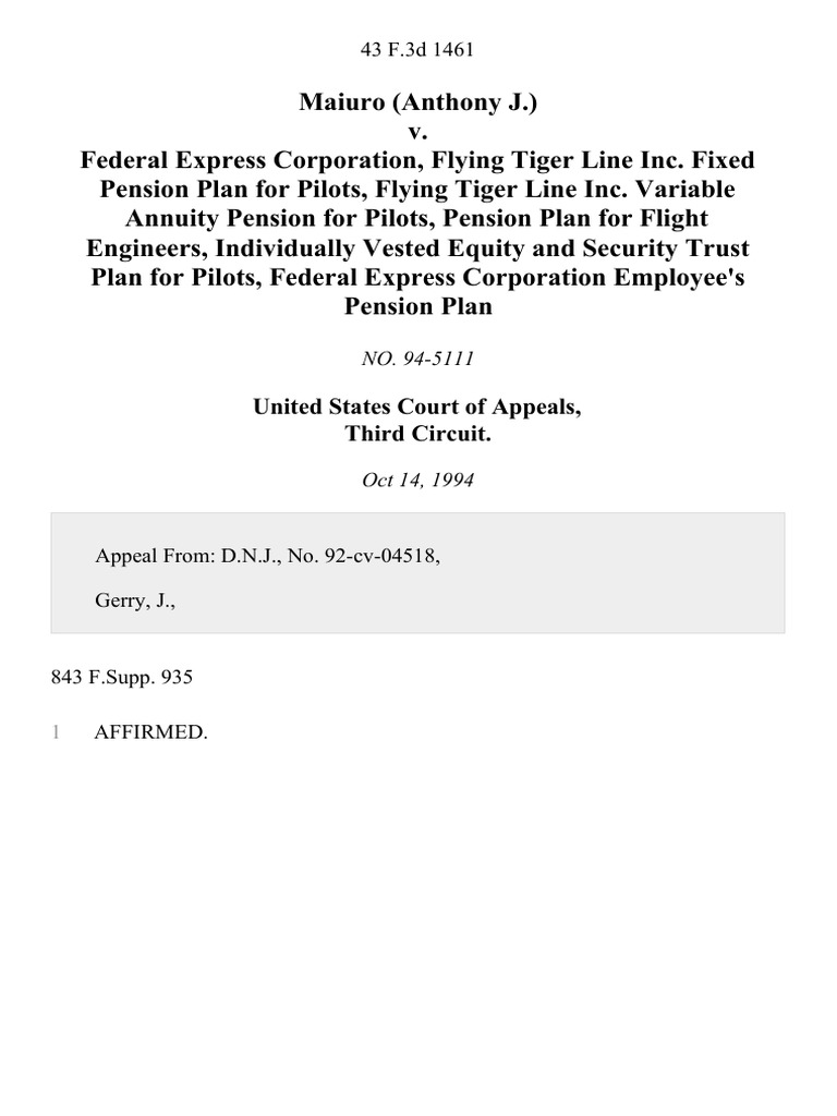 Pilot Pension Plan Dispute Ruling | PDF | Law