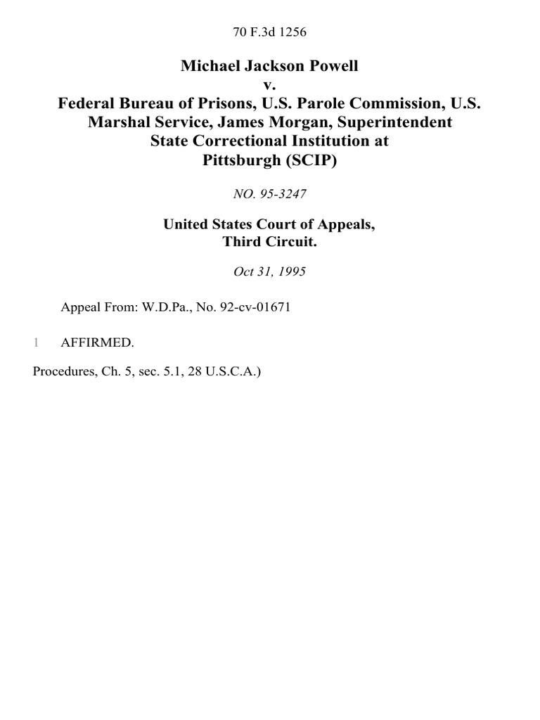 Michael Jackson Powell V Federal Bureau Of Prisons U S Parole