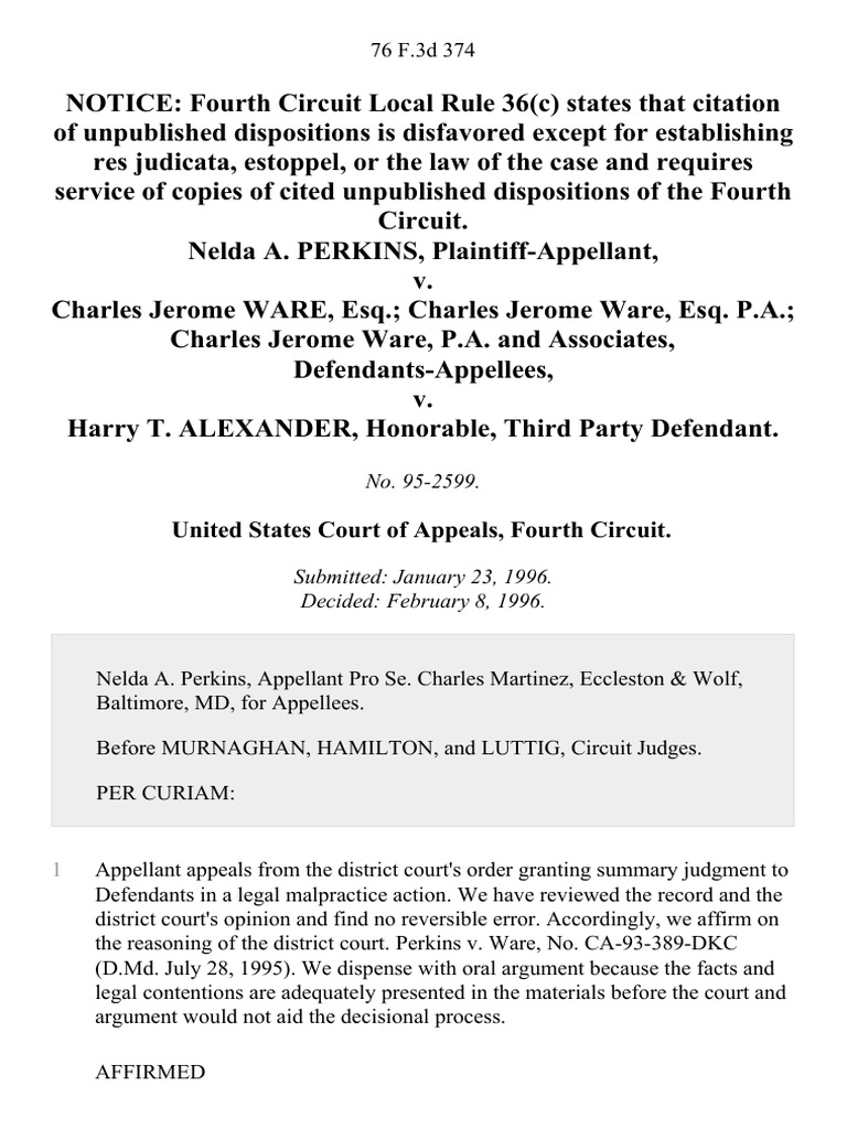 Legal Malpractice Case Summary: Perkins v. Ware | PDF