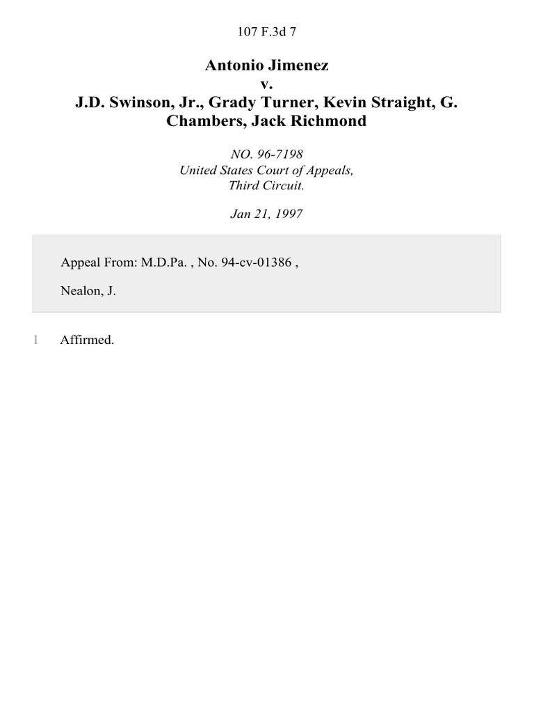 Antonio Jimenez v. J.D. Swinson, JR., Grady Turner, Kevin Straight, G ...