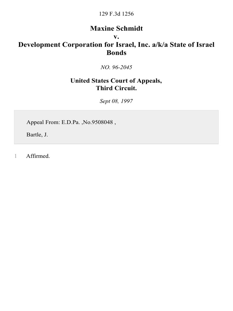 Maxine Schmidt v. Development Corporation For Israel, Inc. A/K/A State ...