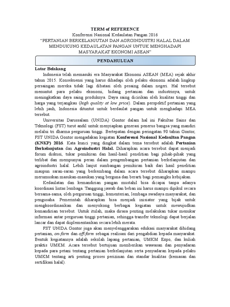 Contoh Term of Reference (TOR) Untuk Acara Seminar Dan Konferensi