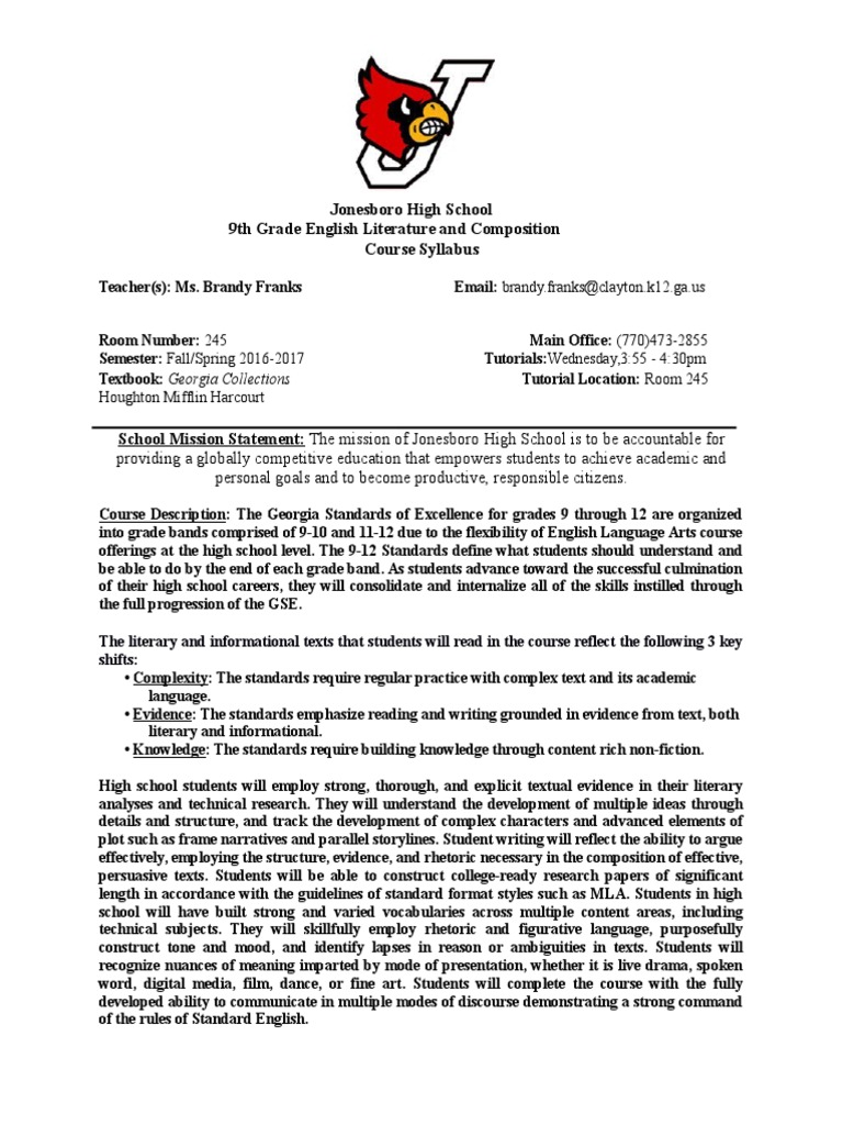 8th Grade Reading Ela Syllabus