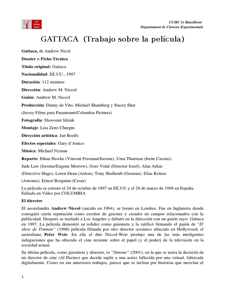 Treball Sobre La Pelicula Gattaca - Odt | PDF | Clonación | Evolución