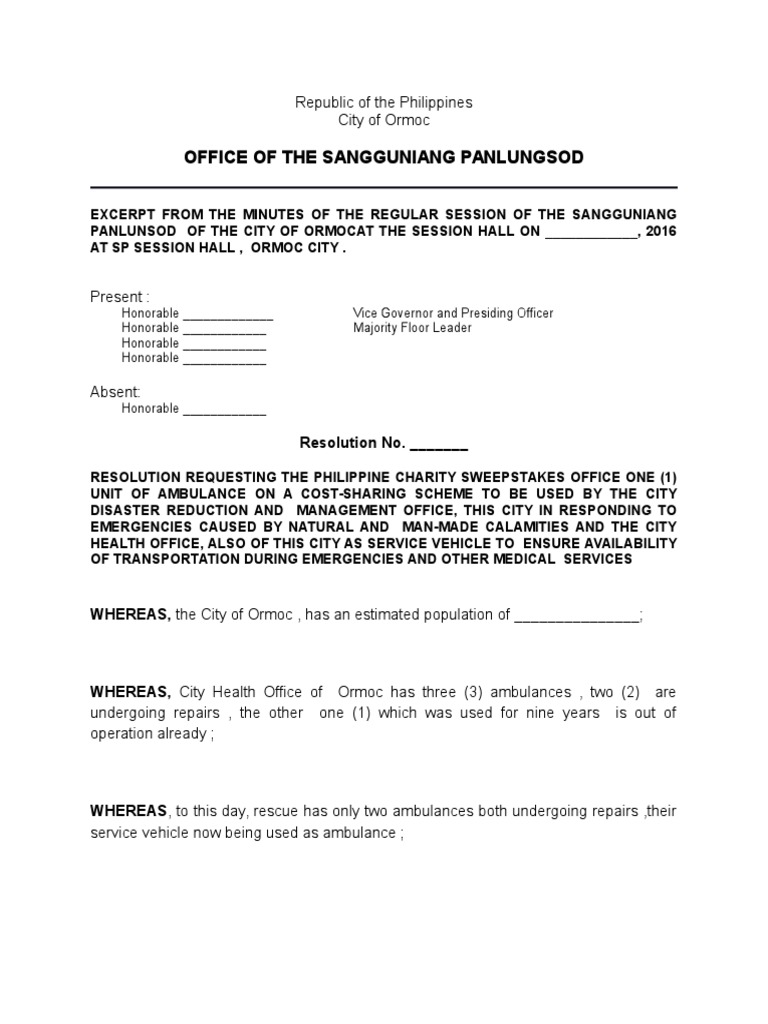 Resolution Ambulance For LGU Office | PDF