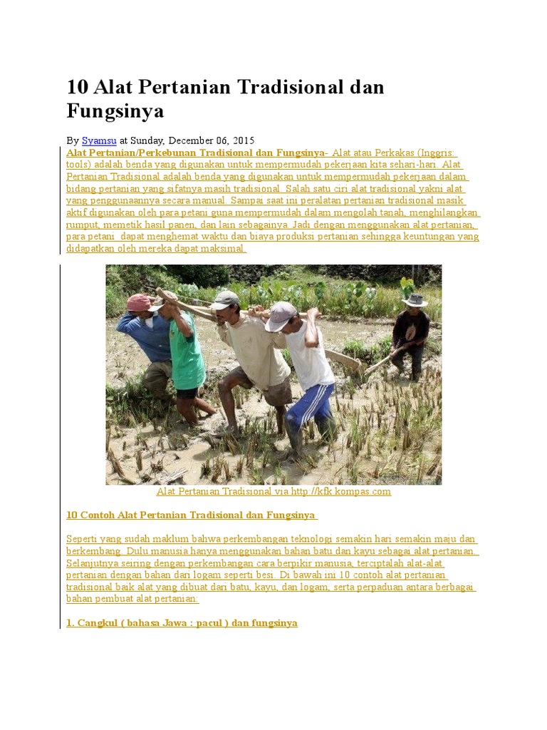 10 Alat Pertanian Tradisional Dan Fungsinya | PDF