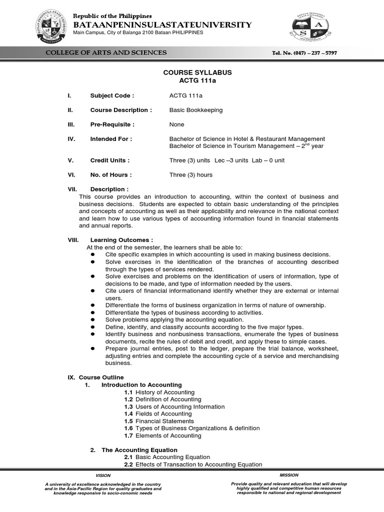 Basic Bookkeeping Syllabus | PDF | Debits And Credits | Accounting