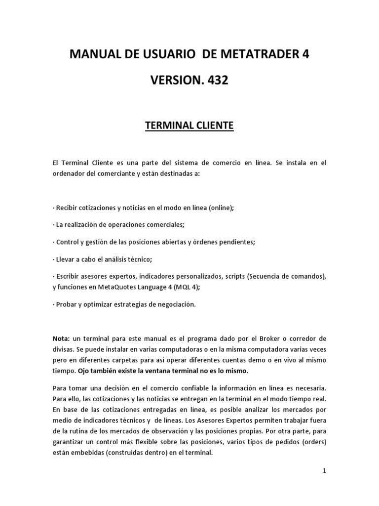 Manual de Usuario de Metatrader 4 Version 432 | PDF | Servidor web | Internet y web