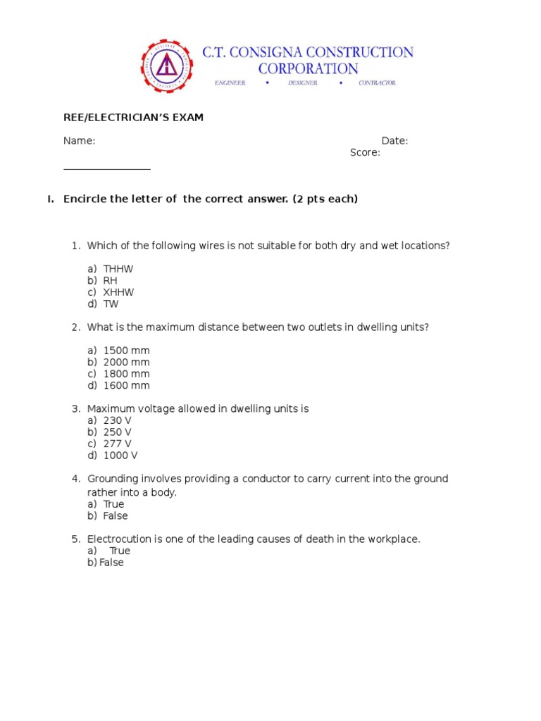 Basic Electrical Concepts Exam | PDF