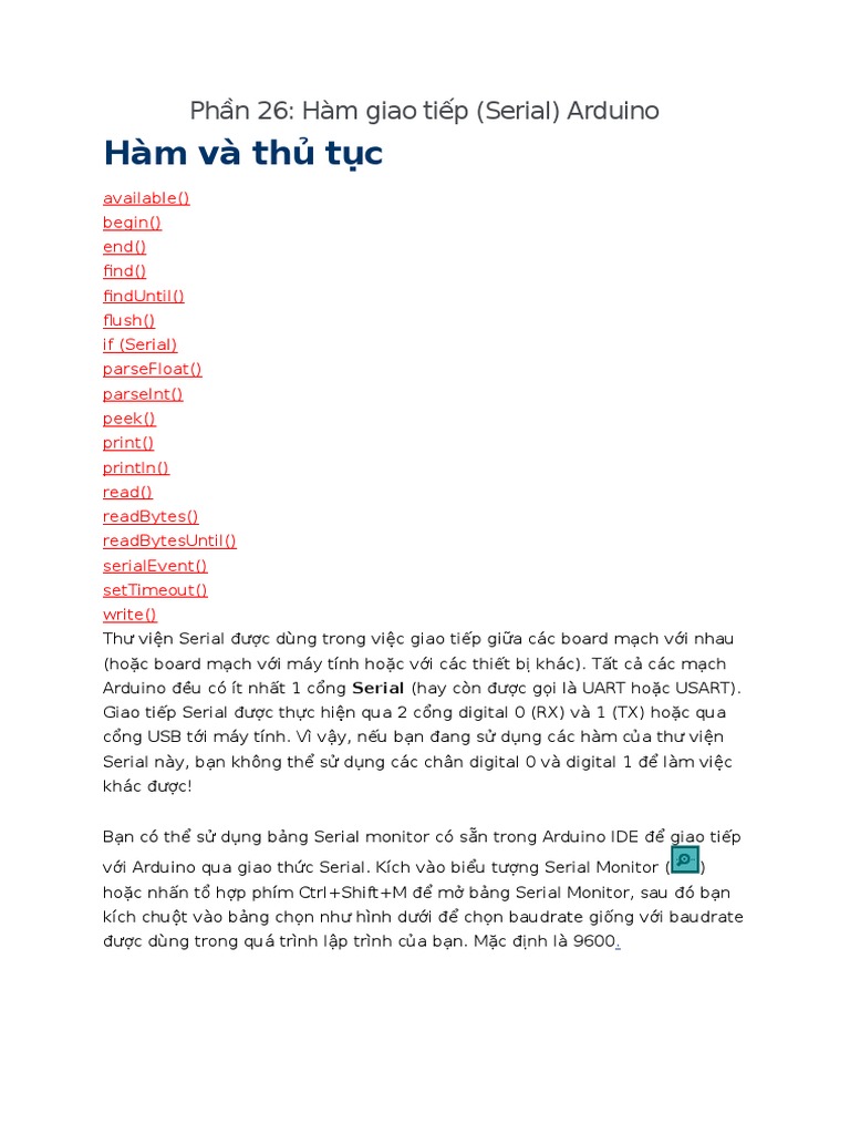 Phan 26 Ham Giao Tiep (Serial) Arduino | PDF