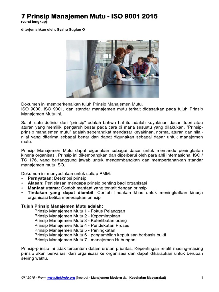 7 Prinsip Manajemen Mutu ISO 9001 2015 Versi Lengkap - Iso Org | PDF ...