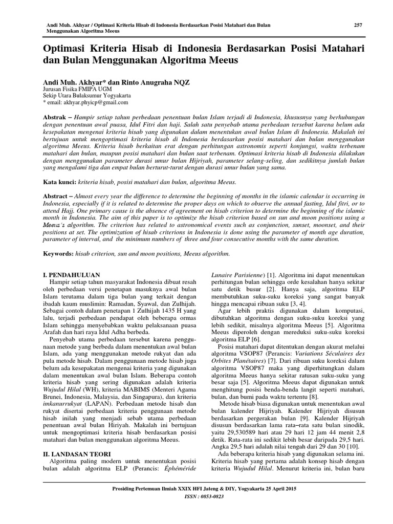 FULL-Optimasi Kriteria Hisab Di Indonesia Berdasarkan Posisi Matahari Dan Bulan Menggunakan ...