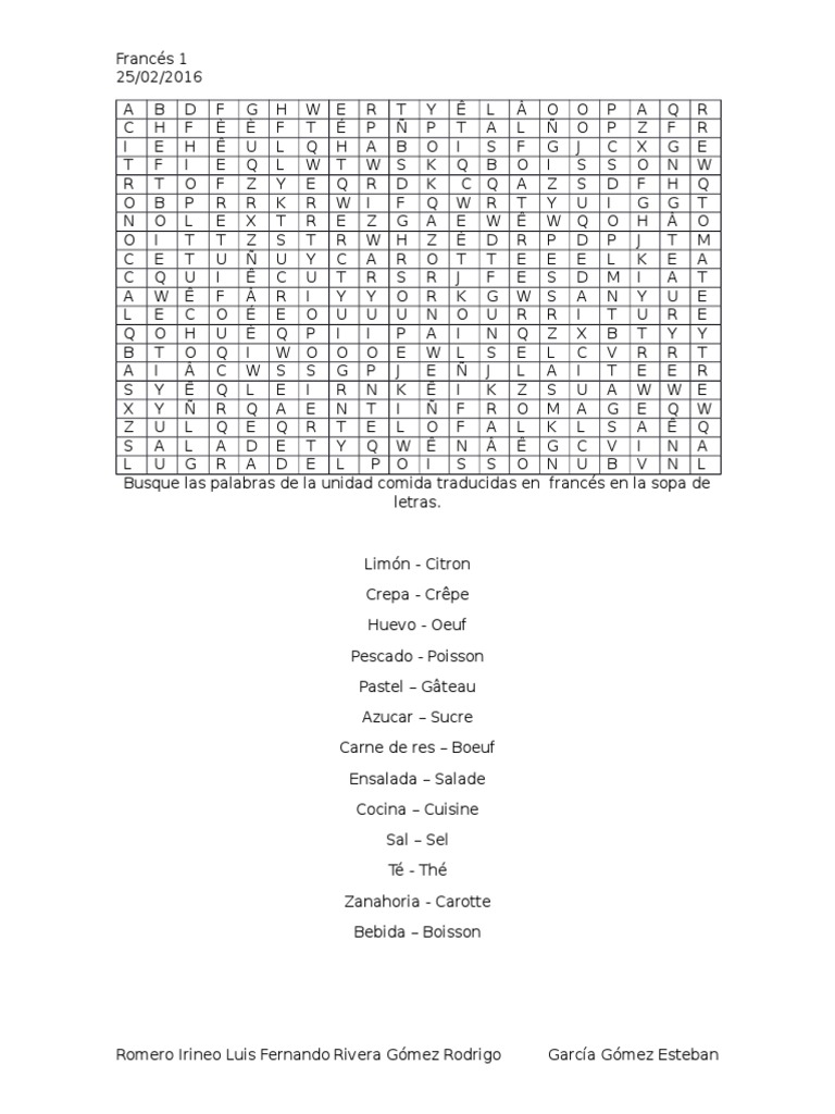 Sopa de letras en francés para niños | PDF