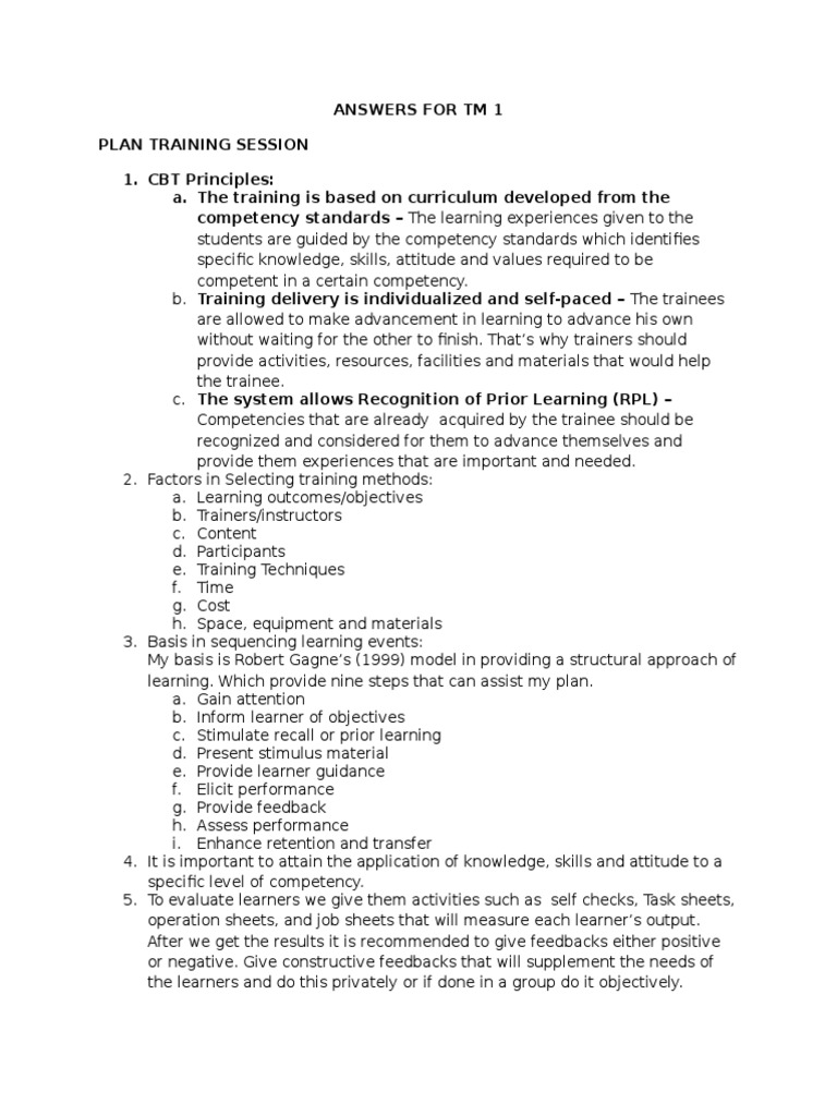 Answers For TM 1 | PDF | Competence (Human Resources) | Learning