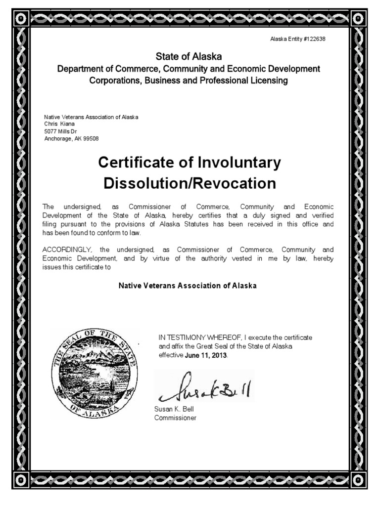 Certificate of Involuntary Dissolution/Revocation | PDF | Law