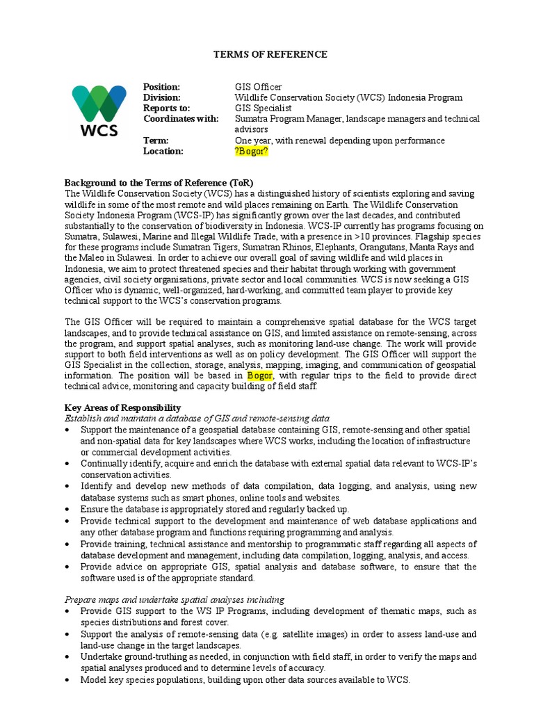 ToR GIS Officer | PDF | Geographic Information System | Remote Sensing