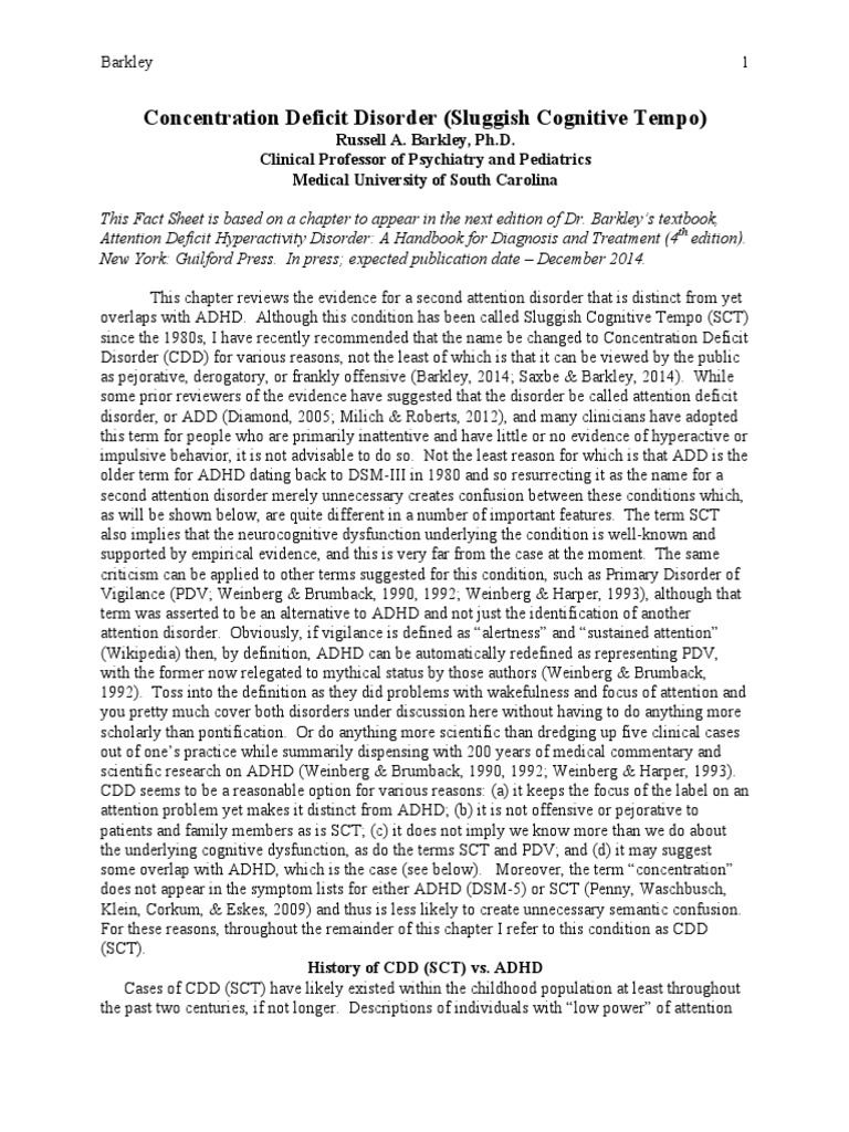 SCT Barkley | PDF | Attention Deficit Hyperactivity Disorder | Action ...