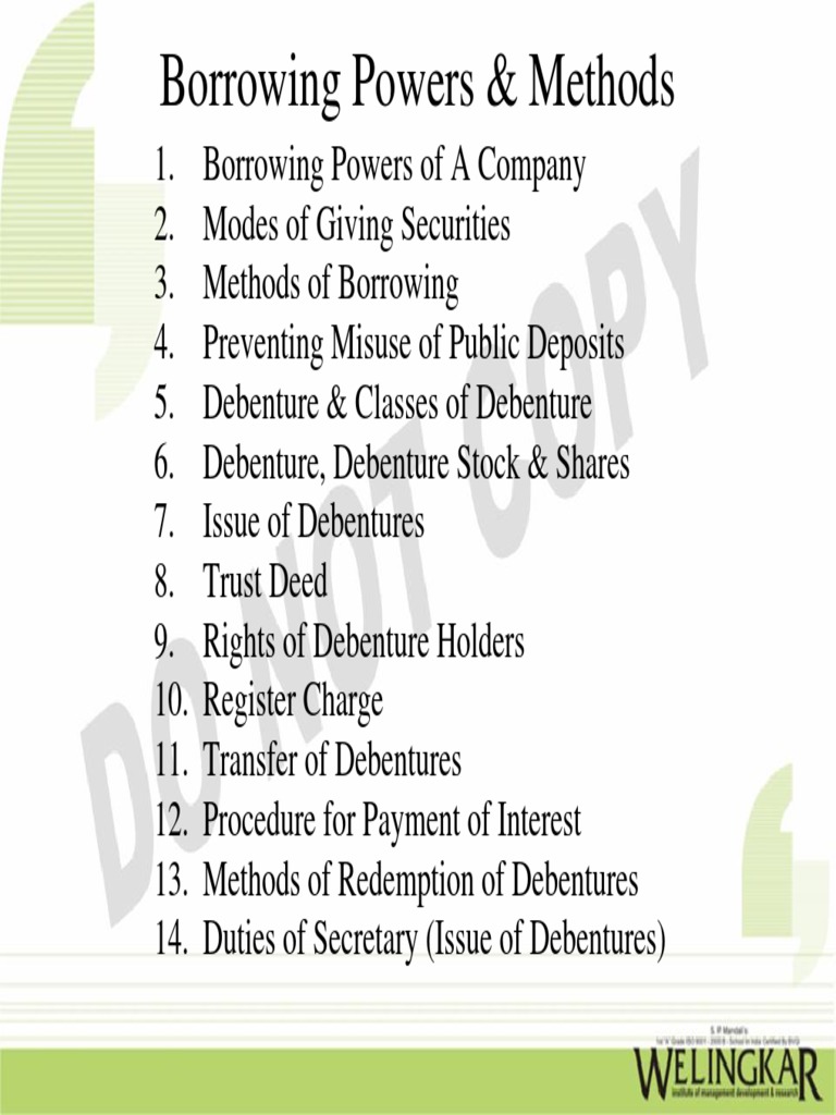 Borrowing Powers of Company | Debenture | Securities (Finance)