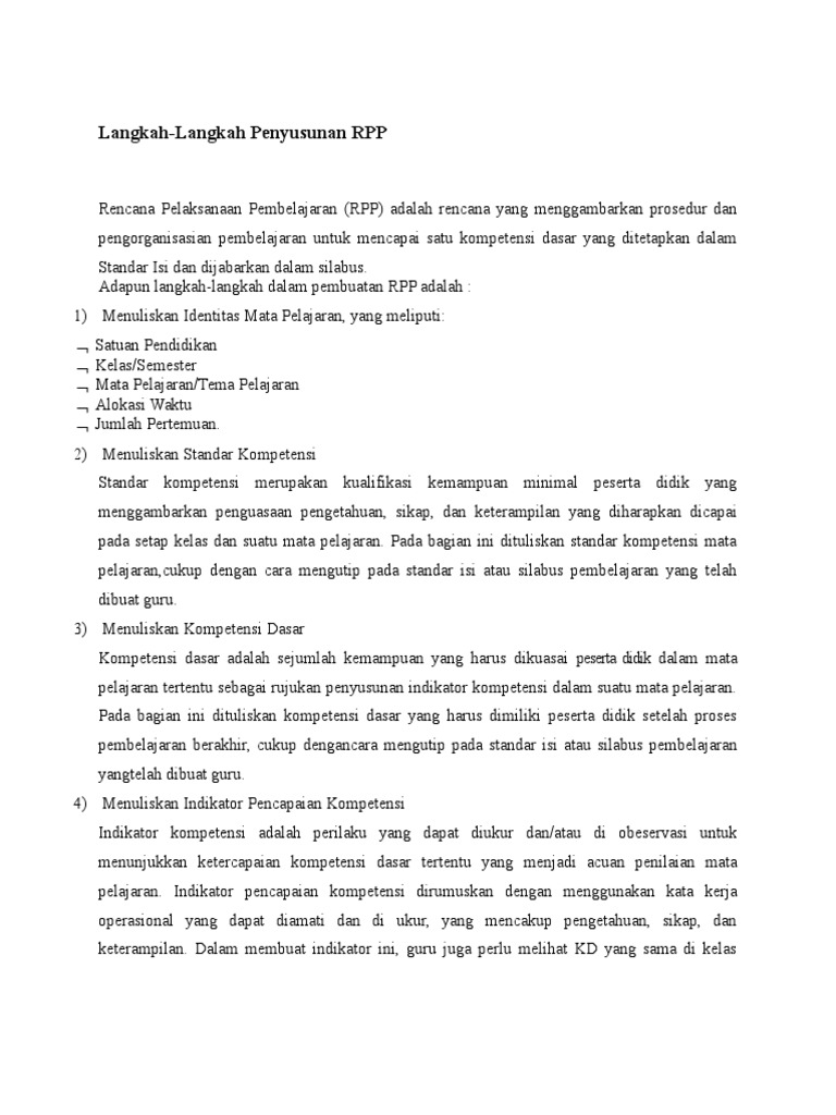 Langkah-Langkah Penyusunan RPP | PDF