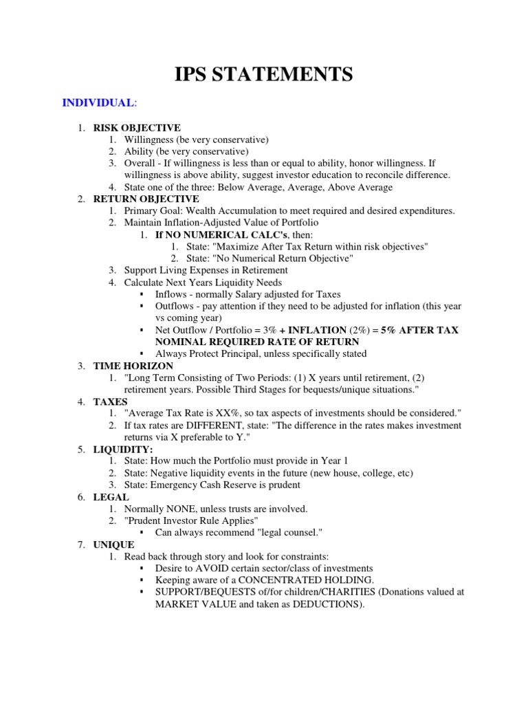 IPS Statements, CFA III | Download Free PDF | Market Liquidity | Retirement