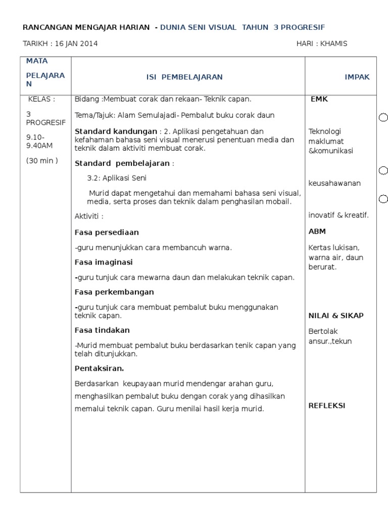 RPH DSV TAHUN 3 Membuat Corak Dan Rekaan - Teknik Capan. | PDF | Griya ...