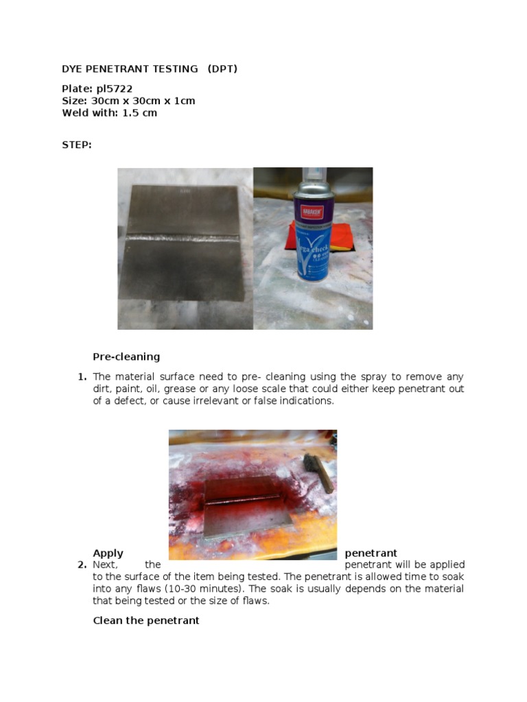 Dye Penetrant Testing (DPT) Plate: pl5722 Size: 30cm X 30cm X 1cm Weld ...