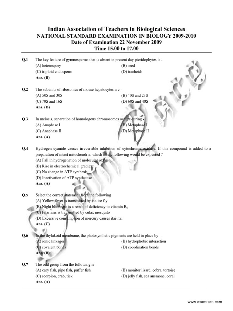 NSEB Solved Paper 2009 | PDF | Cell (Biology) | Bacteriophage