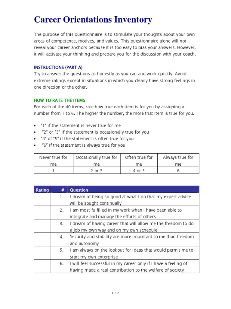 Career Orientations Inventory Guide | PDF | Competence (Human Resources ...