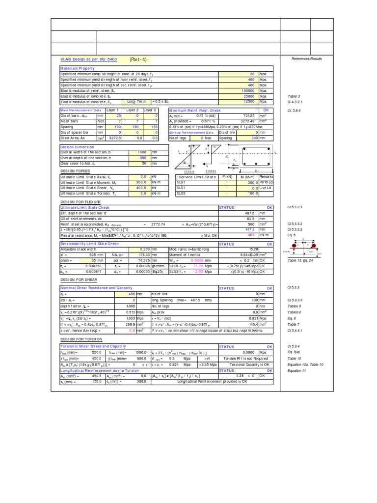 RCC Slab Design Template As Per BS | PDF